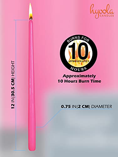 12 Pack Tall Taper Candles - 12 Inch Hot Pink Fuschia Dripless, Unscented Dinner Candle - Paraffin Wax with Cotton Wicks - 10 Hour Burn Time