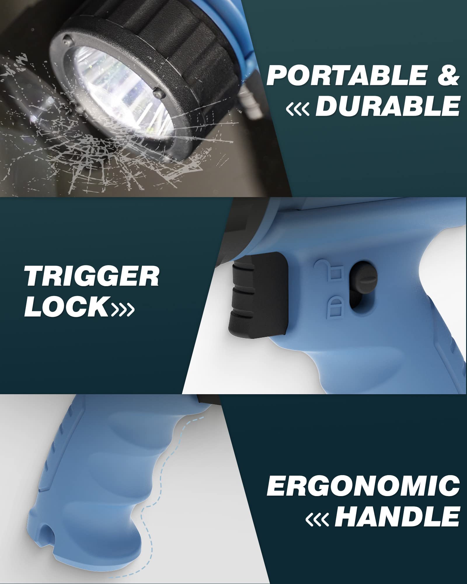 Taller Rechargeable Spotlight with 200000 Lumens, 10000mAh Bright Hand Held Work Lights Flashlight Warning Lamp, IPX7 Waterproof Lightweight LED Spotlight Searchlight for Boat Camping Hunting - Blue