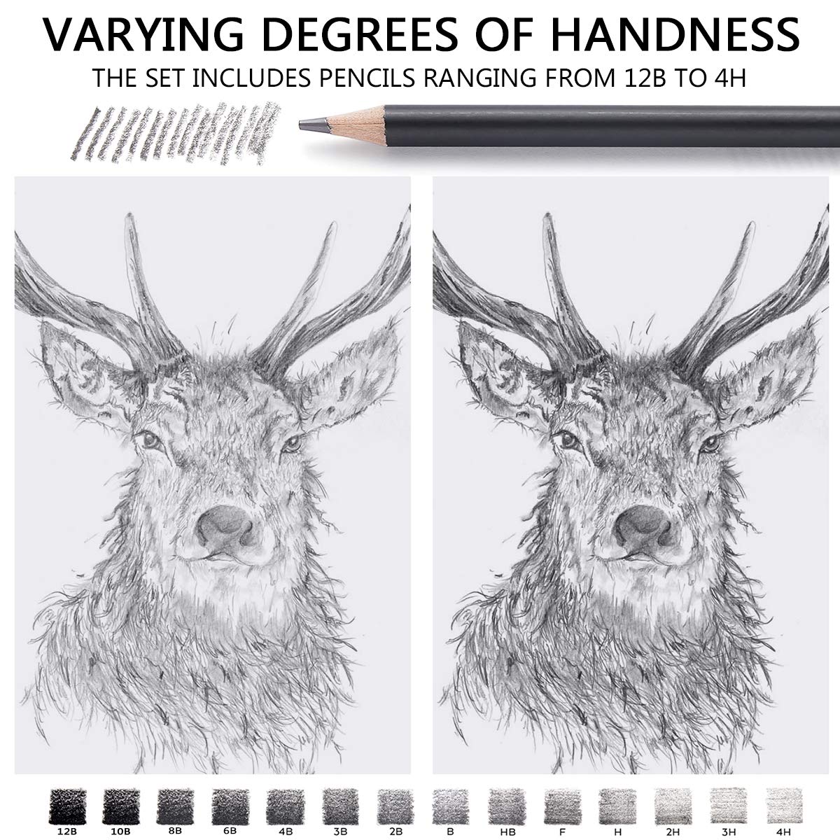 MARKART Professional Drawing Sketching Pencil Set - 14 Pieces,Graphite,(12B - 4H), Ideal for Drawing Art, Sketching, Shading, Artist Pencils for Beginners & Pro Artists