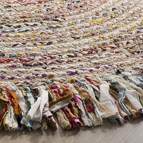 SAFAVIEH Cape Cod Collection 3' Round Ivory / Light Beige CAP206B Handmade Boho Fringe Jute & Cotton Area Rug