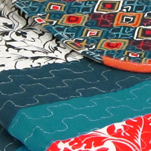 Lush Decor Boho Reversible Throw Colorful Striped Pattern Bohemian Blanket, 60β x 50β, Turquoise & Tangerine