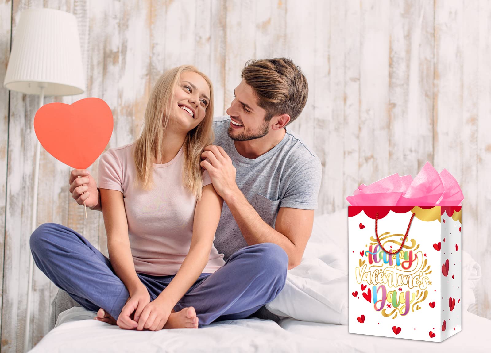 FLYAB Happy Valentines Day Gift Bag with Handle 11.5"x9"x5" Valentines Gift Bag with Tissue Paper Romantic Valentines Anniversary Wedding Gift Bags for Her Him Girlfriend Boyfriend Wife Husband Women
