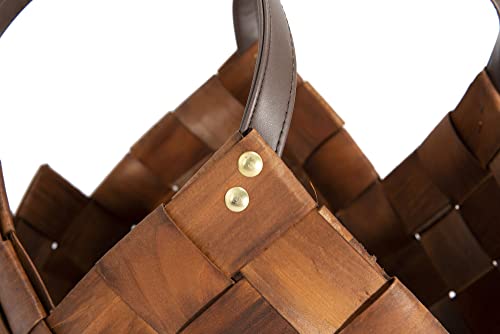 Creative Co-Op Brown Woven Seagrass Baskets with Leather Handles (Set of 3 Sizes) Wicker Non-Food Storage