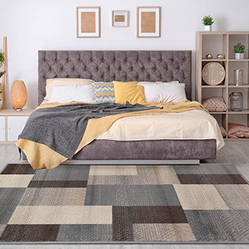 BLUENILEMILLS BNM Fiji Contemporary Indoor Area Rug Collection, Modern Patchwork Geometric Area Rug with Durable Jute Backing, 5' x 8', Grey