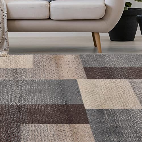 BLUENILEMILLS BNM Fiji Contemporary Indoor Area Rug Collection, Modern Patchwork Geometric Area Rug with Durable Jute Backing, 5' x 8', Grey