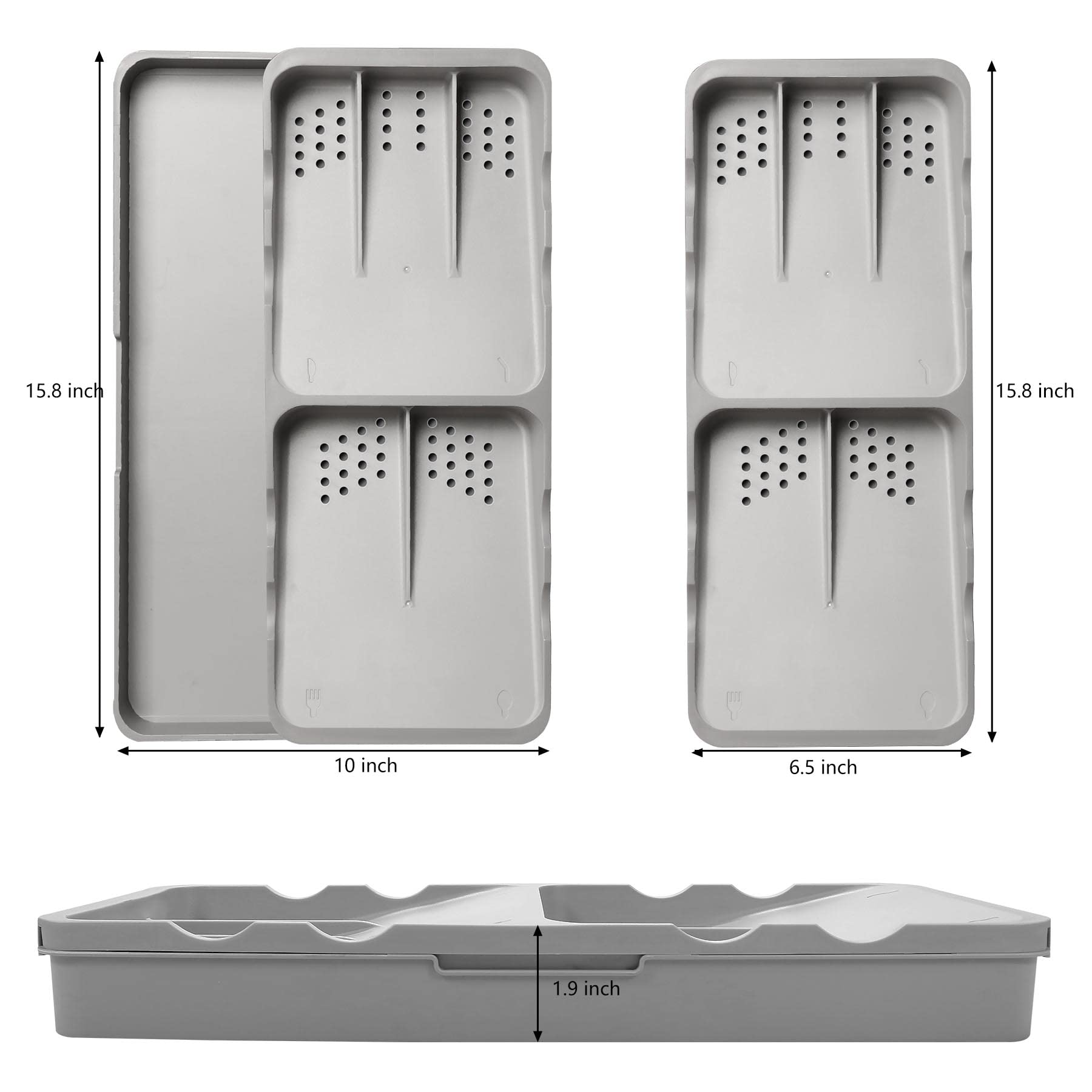 KAKUNM Expandable Utensil Organizer | Plastic Flatware Drawer Organizer, Flatware Drawer Tray for Silverware, Cutlery Holder With 6 Compartments Compact Storage Organization for Spoons Forks Knives