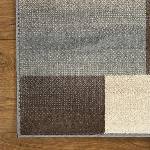 BLUENILEMILLS BNM Fiji Contemporary Indoor Area Rug Collection, Modern Patchwork Geometric Area Rug with Durable Jute Backing, 5' x 8', Grey