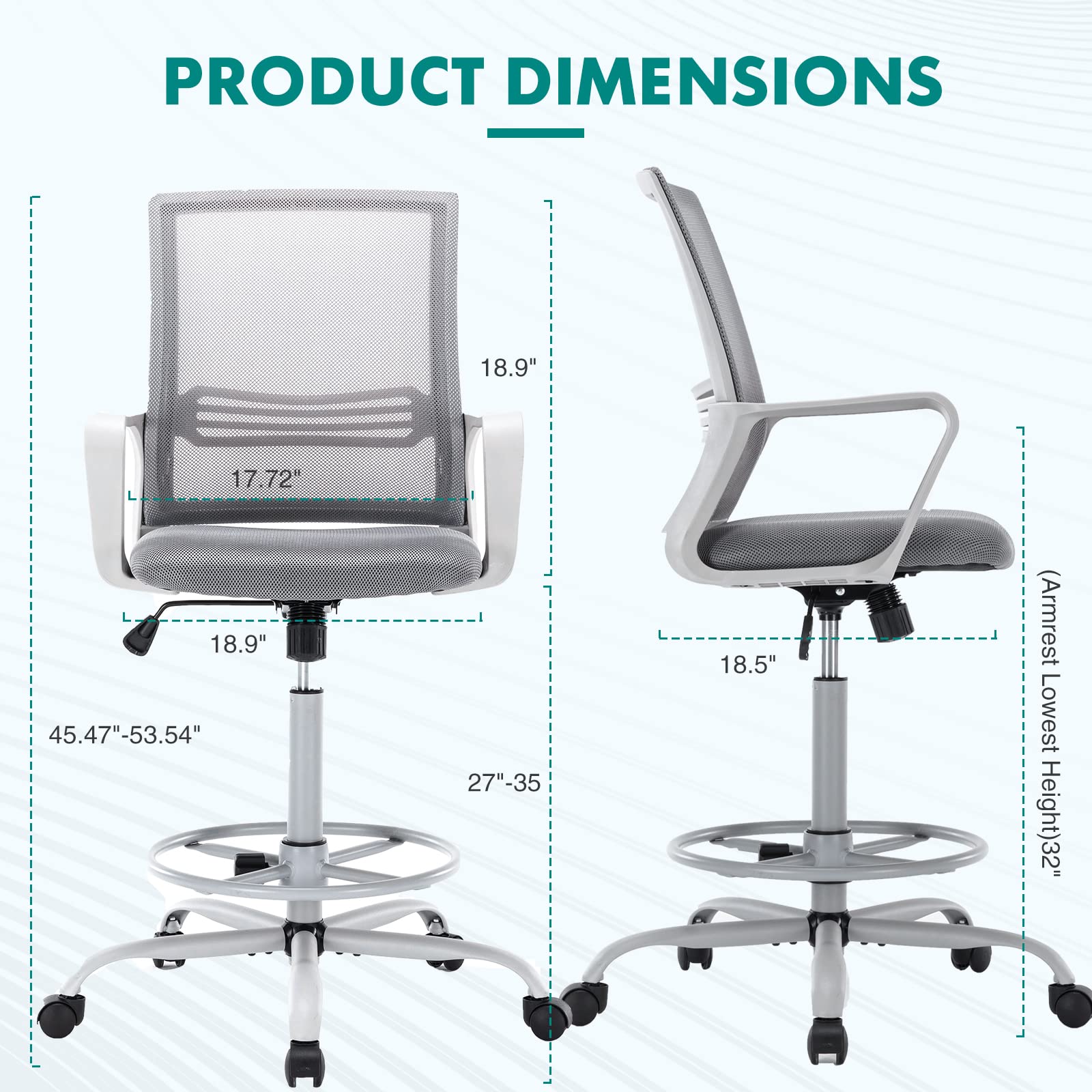 Office Chair with Ergonomic Lumbar Support Armrests Standing Desk Chair with Breathable Mesh, Comfortable Padded Seat Cushion