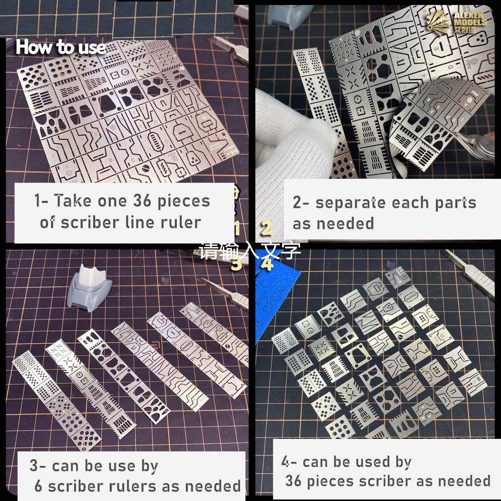 for Hobby Model Craft GK Tool Carving Auxiliary Ruler Stainless Steel Drill Hole Detail Maker Scribe line Stencil , 36 PCS in 1 (AJ0094)