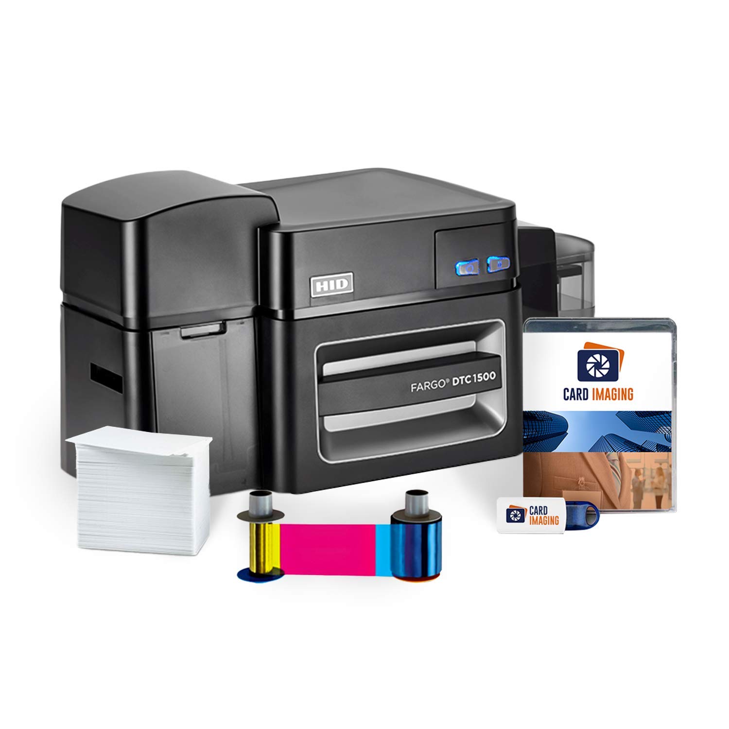 Fargo DTC1500 Dual Side ID Card Printer & Supplies Bundle with Card Imaging Software 51405