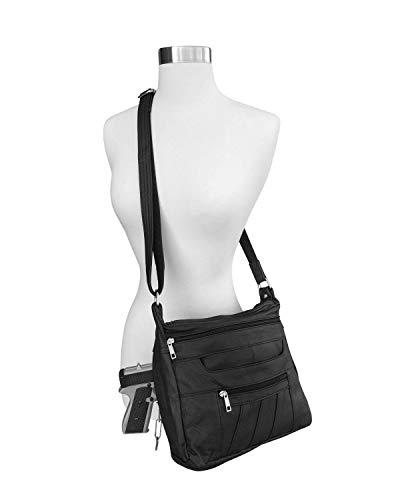 Black Leather Concealed Carry Handbag Roma 7082