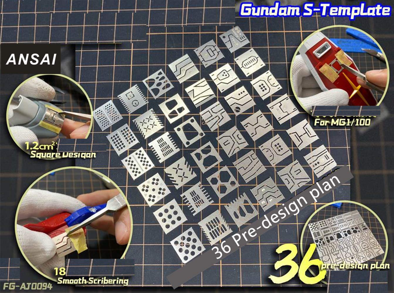 for Hobby Model Craft GK Tool Carving Auxiliary Ruler Stainless Steel Drill Hole Detail Maker Scribe line Stencil , 36 PCS in 1 (AJ0094)