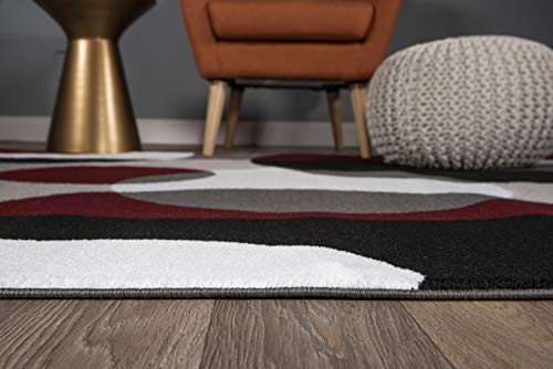 Rugshop Modern Circles Carpet Easy Maintenance for Home Office,Living Room,Bedroom,Kitchen Soft Area Rug 5'3" x 7'3" Burgundy