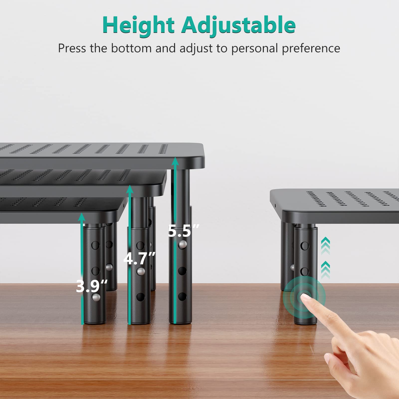 WALI Monitor Stand Riser, Adjustable Laptop Stand Riser Holder, 3 Height Adjustable Underneath Storage for Office Supplies (STT003), 1 Pack, Black