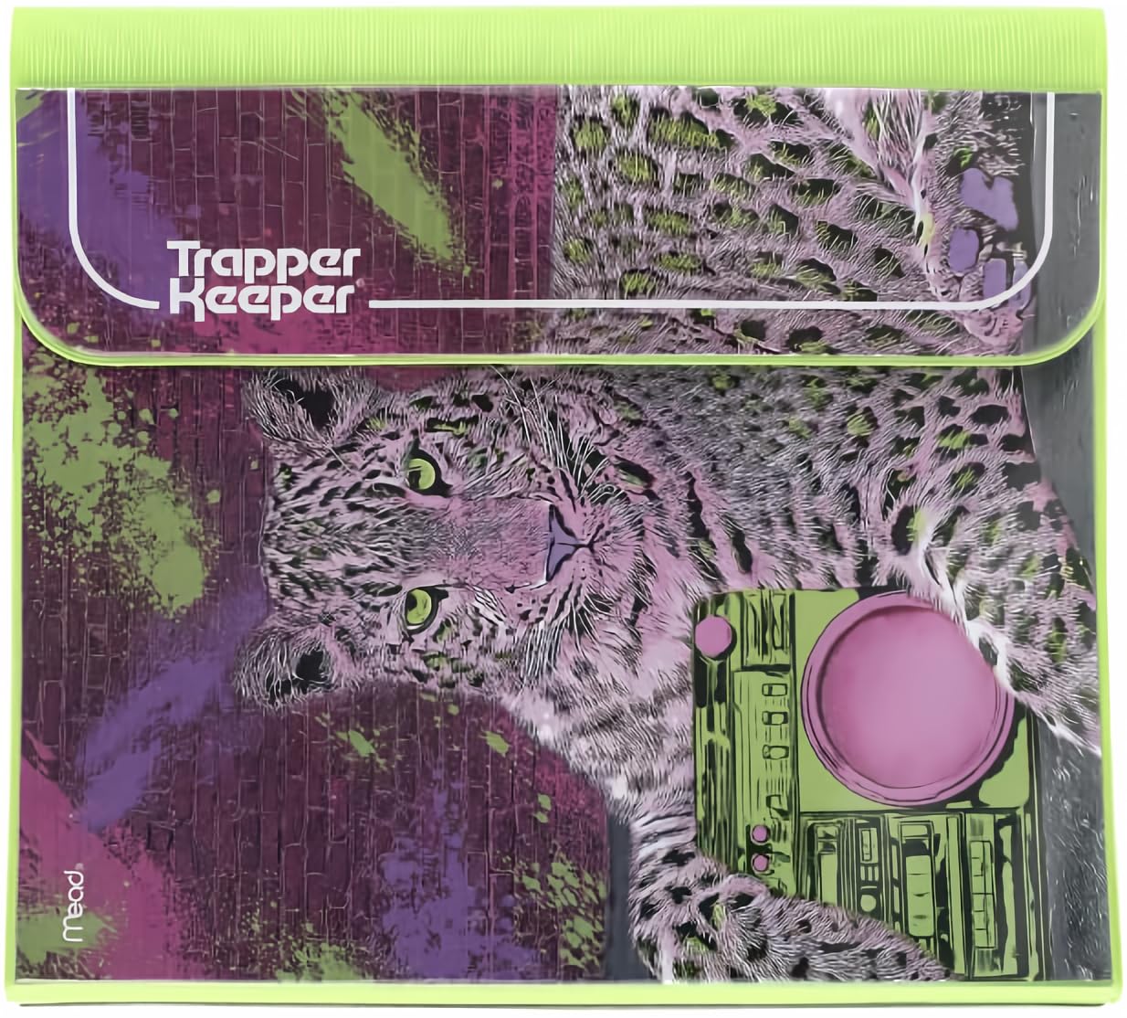 Trapper Keeper Binder, Retro Design, 1 Inch Binder Includes 2 Folders and Extra Pocket, Metal Rings and Spring Clip, Secure Storage, Animal, Mead School Supplies, Cheetah (260038E)