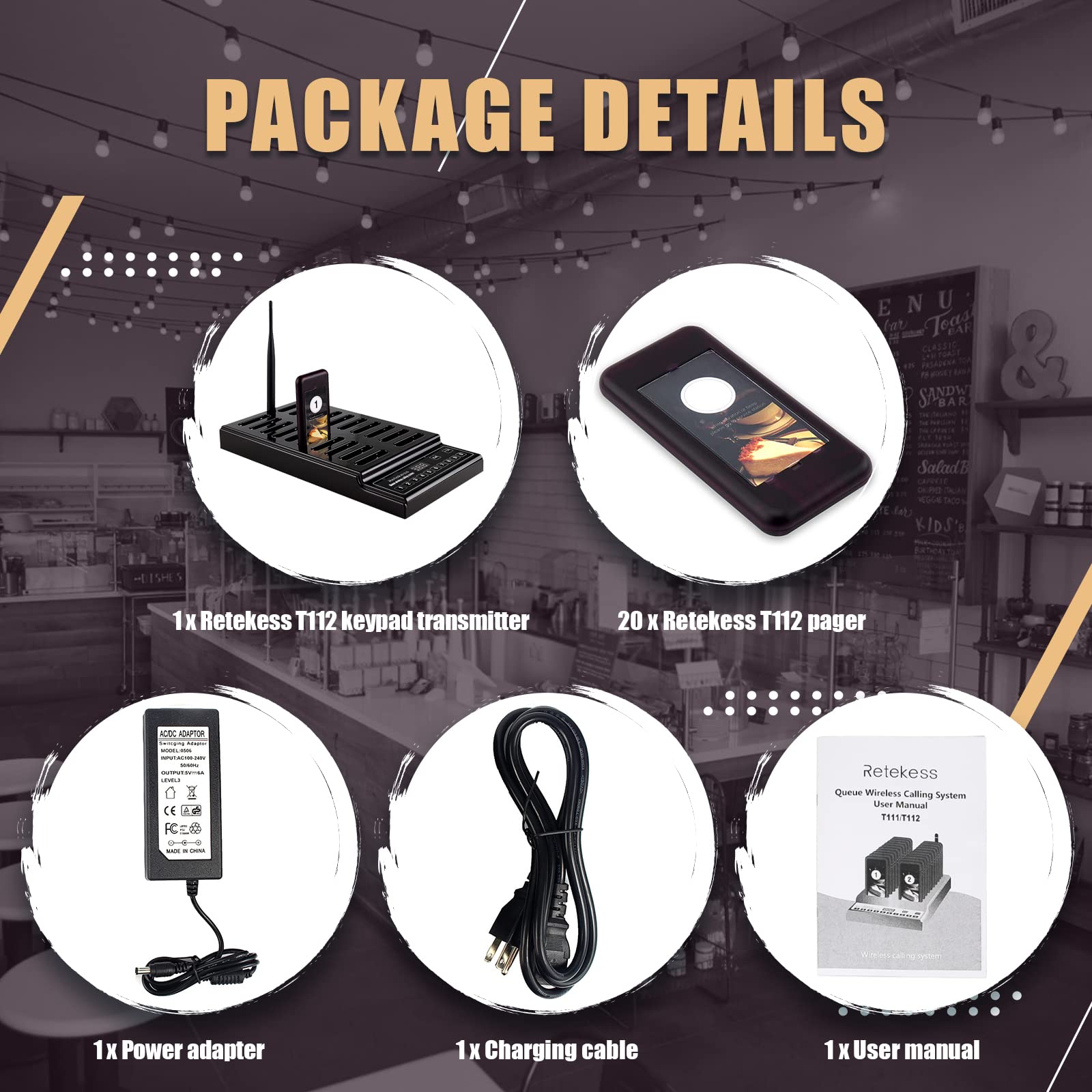 Retekess T112 Restaurant Pager System,Restaurant Buzzer with Transmitter and 20 Chargeable Pagers for Restaurant,Food Truck,Hospital,Church