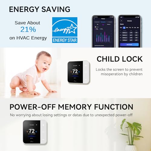 Vine Thermostat for Home with Touchscreen Color Display, WiFi Smart Thermostat Compatible with Alexa and Google Assistant, 7day/8period Programmable, Energy Saving, C-Wire Required, Screen Size 2.8"