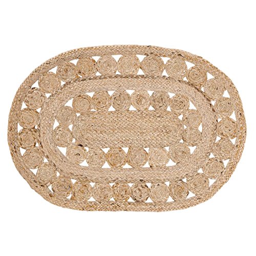 VHC Brands Celeste Braided Jute Oval Welcome Mat Farmhouse Handwoven Boho Area Rug, 20x30"