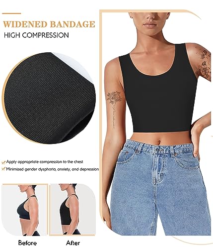 AGILONG Chest Binder for FTM Women Transgender Tomboy Binder Trans Pullover Elastic Breast Binder Bras Tank Tops(Medium,Black)