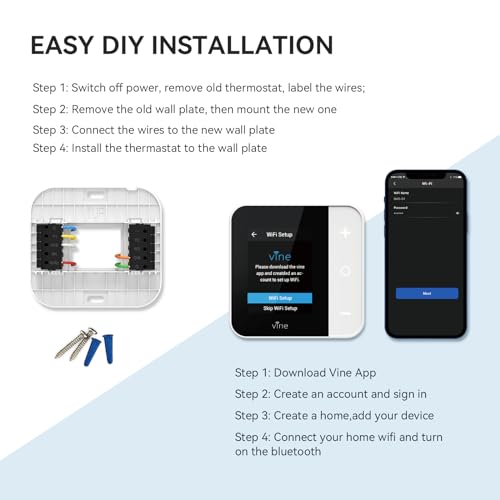 Vine Thermostat for Home with Touchscreen Color Display, WiFi Smart Thermostat Compatible with Alexa and Google Assistant, 7day/8period Programmable, Energy Saving, C-Wire Required, Screen Size 2.8"
