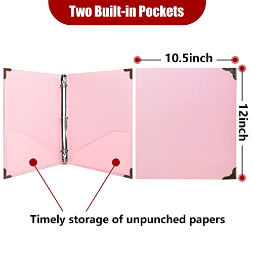Vienrose 3 Ring Binder 1 inch Round Rings Durable Binder with Cardboard Cover Holds 8.5" x 11" Paper for School Office and Home, Pink