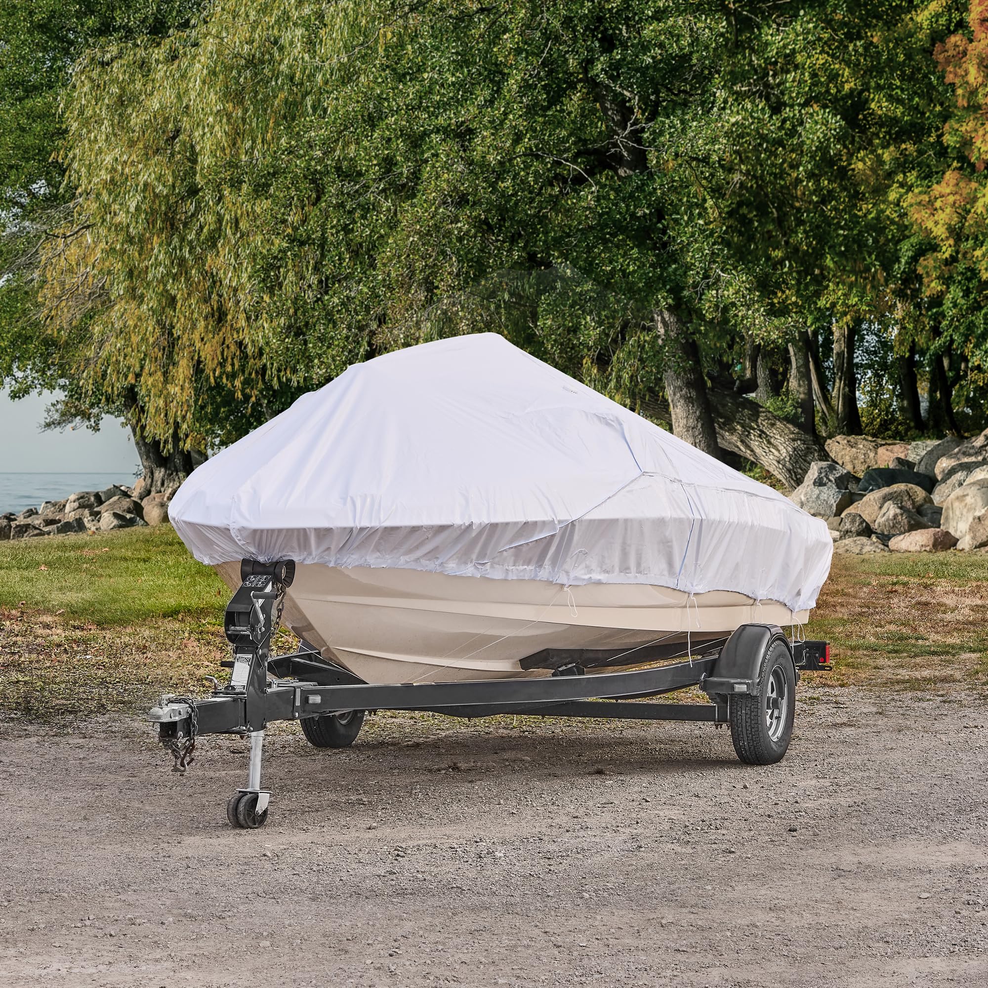 Transhield Universal Marine Boat Cover | Waterproof, Heavy Duty | Straps & Vents Included (25 ft - 27 ft)
