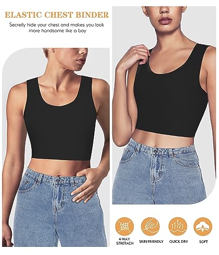 AGILONG Chest Binder for FTM Women Transgender Tomboy Binder Trans Pullover Elastic Breast Binder Bras Tank Tops(Medium,Black)