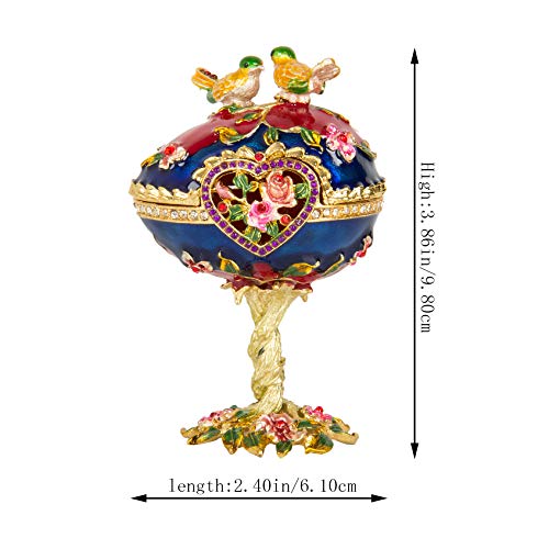 QIFU Hand Painted Enameled Faberge Egg Style Decorative Hinged Jewelry Trinket Box Unique Gift For Home Decor