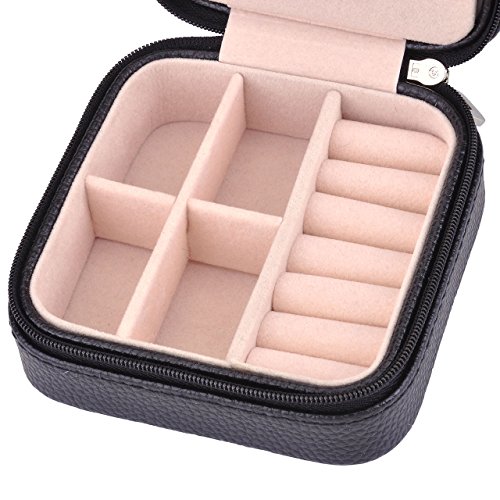 Yoption Paris Tower Pattern PU Jewelry Holder Box Display Accessories Ring Earring Bracelet Storage Zipper Case PU Leather Portable Traval Jewelry Box Organizer (Black)