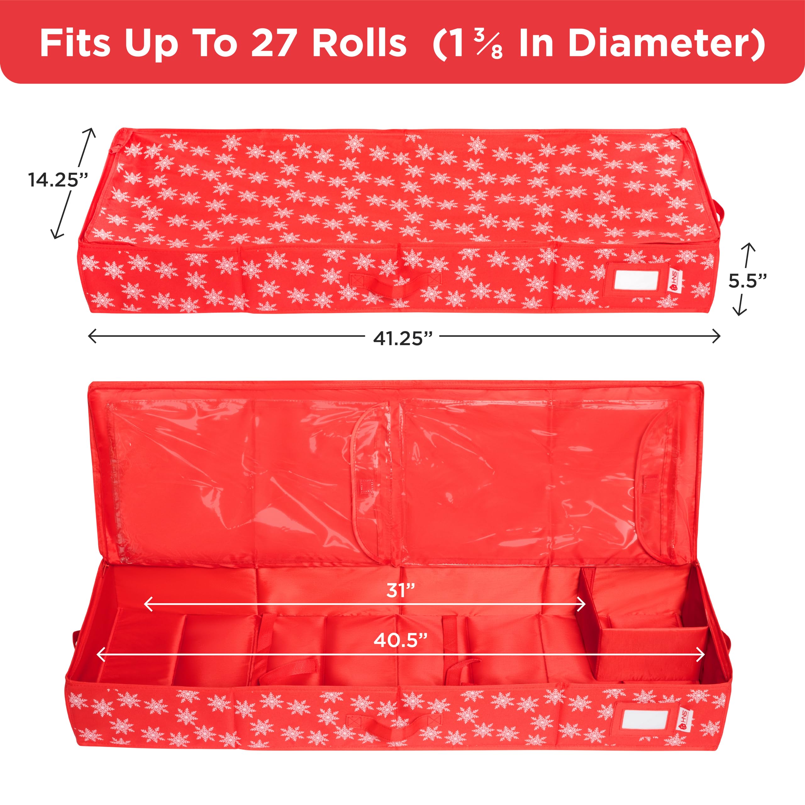 Wrapping Paper Storage Container – Fits up to 27 Rolls 1 3/8” Diam. - Underbed Gift Wrap Organizer Bags, Wrapping Paper Rolls, Ribbon, and Bows - Under Bed- Durable Material 600D - Up to 40” Rolls