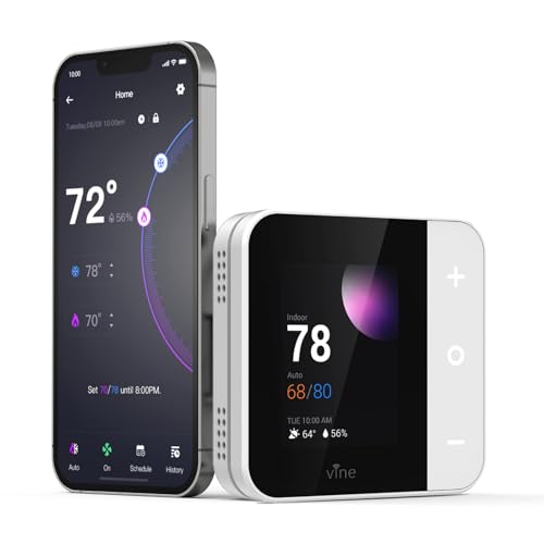 Vine Thermostat for Home with Touchscreen Color Display, WiFi Smart Thermostat Compatible with Alexa and Google Assistant, 7day/8period Programmable, Energy Saving, C-Wire Required, Screen Size 2.8"