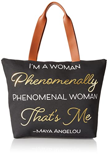 African American Expressions - Maya Angelou Phenomenal Woman Canvas Tote Bag (20" x 15") CHB02, Black