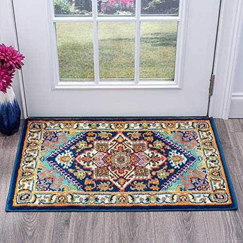 Gaya Aqua 2x3 Scatter Mat Area Rug for Hallway, Walkway, Entryway, or Foyer - Boho, Oriental