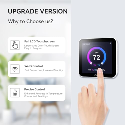 vine Smart Thermostat Larger Color Screen Thermostats for Home Heat and AC, 7 Day Programmable WiFi Thermostat App Control Compatible with Alexa and Google Assistant, C-Wire Required