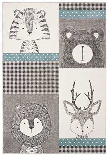 SAFAVIEH Carousel Kids Collection 5'3" x 7'6" Grey/Ivory CRK188B Animal Nursery Playroom Area Rug