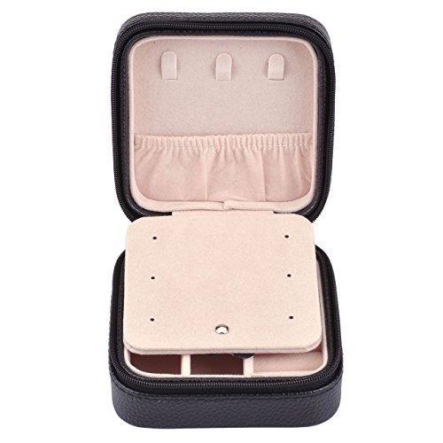 Yoption Paris Tower Pattern PU Jewelry Holder Box Display Accessories Ring Earring Bracelet Storage Zipper Case PU Leather Portable Traval Jewelry Box Organizer (Black)