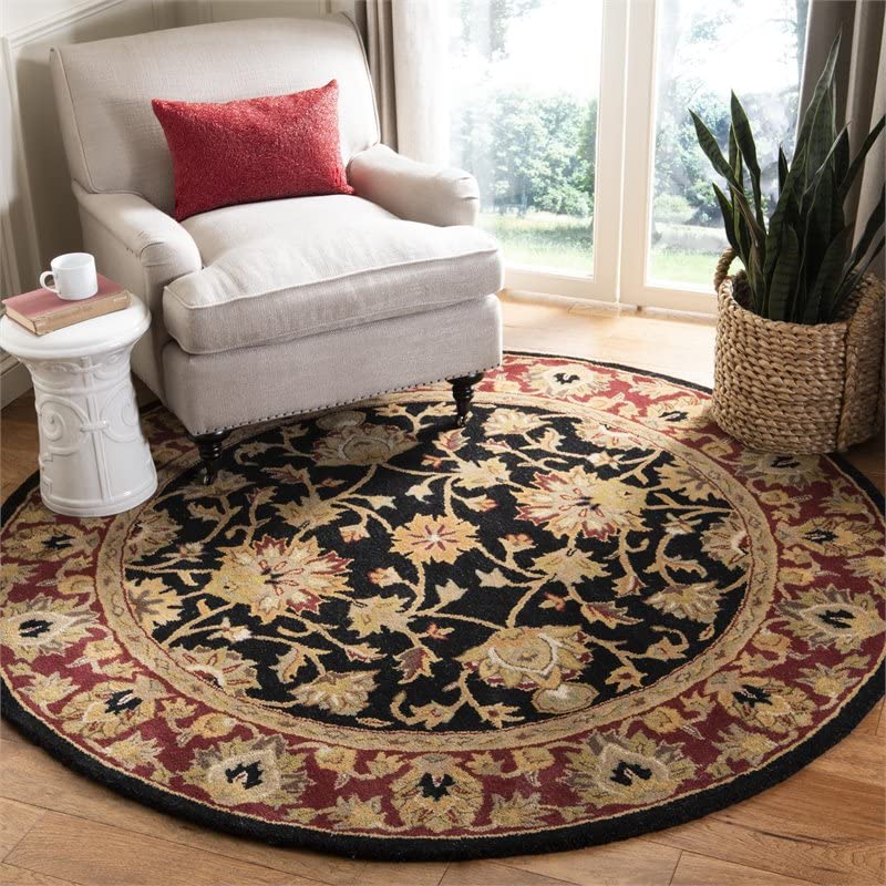 SAFAVIEH Heritage Collection 6' Round Black / Red HG112A Handmade Traditional Oriental Premium Wool Area Rug