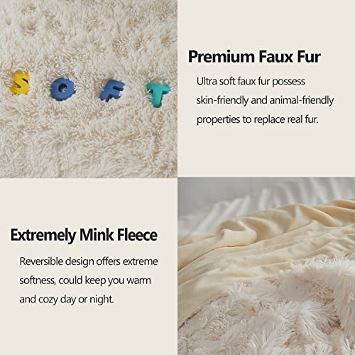 GONAAP Faux Fur Throw Blanket Super Soft Cozy Plush Fuzzy Shaggy Blanket for Couch Sofa Bed (Ivory, Throw(50"x60"))