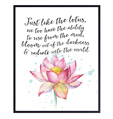 Inspirational Meditation Art Print - Motivational Lotus Wall Art Poster - Unique Home Decor for Studio, Bathroom, Bedroom - Gift for Women, Zen Buddha Fans - 8x10 Photo Unframed