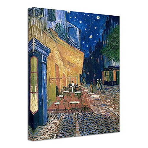 Wieco Art Cafe Terrace at Night Modern Stretched and Framed Giclee Canvas Prints Van Gogh Oil Paintings Reproduction Cityscape Picture on Canvas Wall Art Ready to Hang for Bedroom Kitchen Home Decor