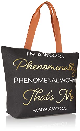 African American Expressions - Maya Angelou Phenomenal Woman Canvas Tote Bag (20" x 15") CHB02, Black