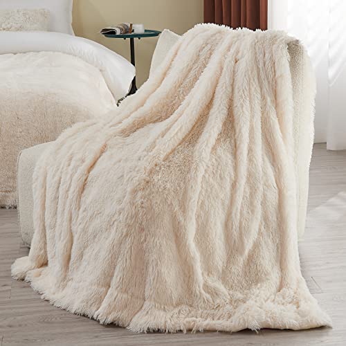 GONAAP Faux Fur Throw Blanket Super Soft Cozy Plush Fuzzy Shaggy Blanket for Couch Sofa Bed (Ivory, Throw(50"x60"))