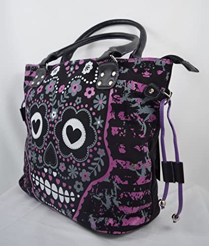 Lost Queen Purple Candy Flower Sugar Skull Cotton Canvas Shoulder Bag