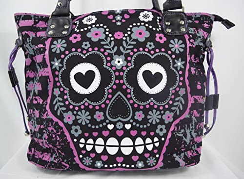 Lost Queen Purple Candy Flower Sugar Skull Cotton Canvas Shoulder Bag