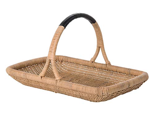 Kouboo Vegetable and Flower Wicker Leather Wrapped Arch Handle, Natural Color Decorative Storage Basket, One Size, Brown