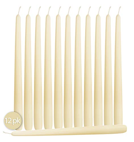 12 Pack Tall Taper Candles - 12 Inch Woolwhite Dripless, Unscented Dinner Candle - Paraffin Wax with Cotton Wicks - 10 Hour Burn Time