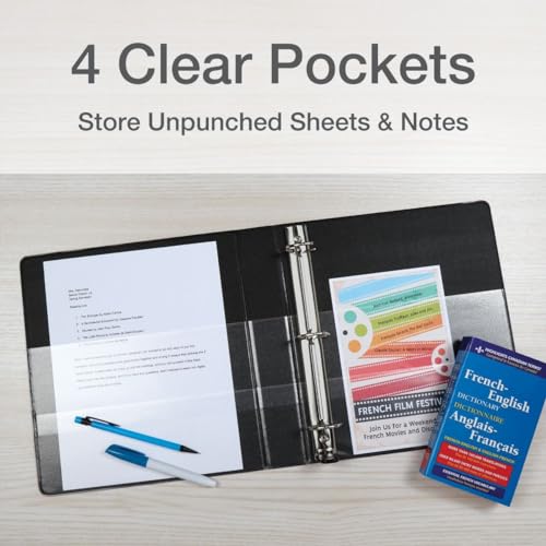 Cardinal 3 Ring Binder, 1.5 Inch Premier Easy Open Binder, ONE-TOUCH Locking Slant-D Rings, 400-Sheet Capacity, ClearVue Cover, PVC-Free, Black (10311)