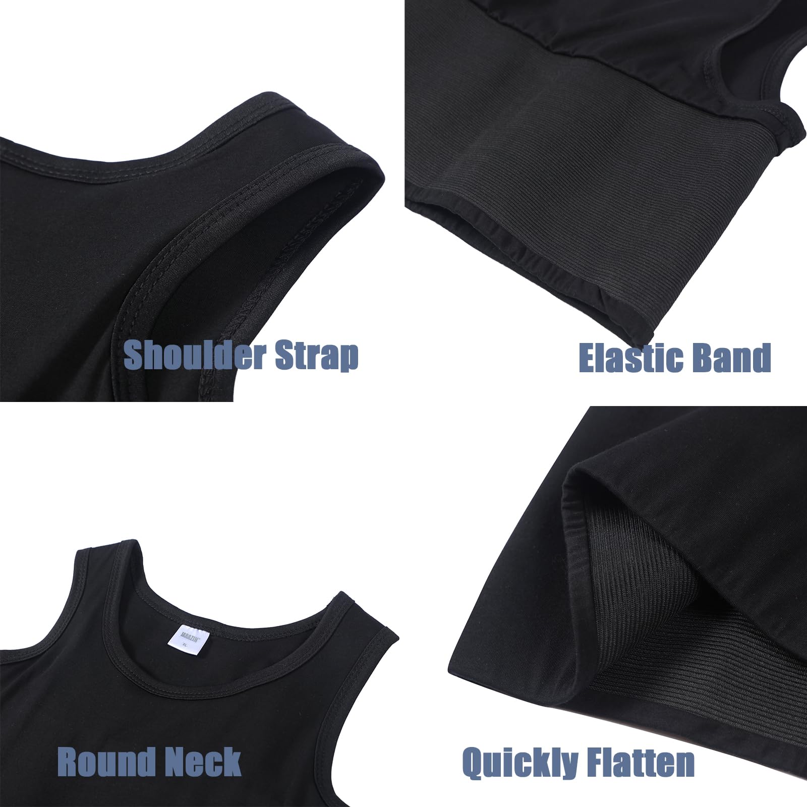 JARAZIN Women Transgender Tomboy FTM Pull On Closure Elastic Chest Binder Pullover Tank Top (Medium, Black)