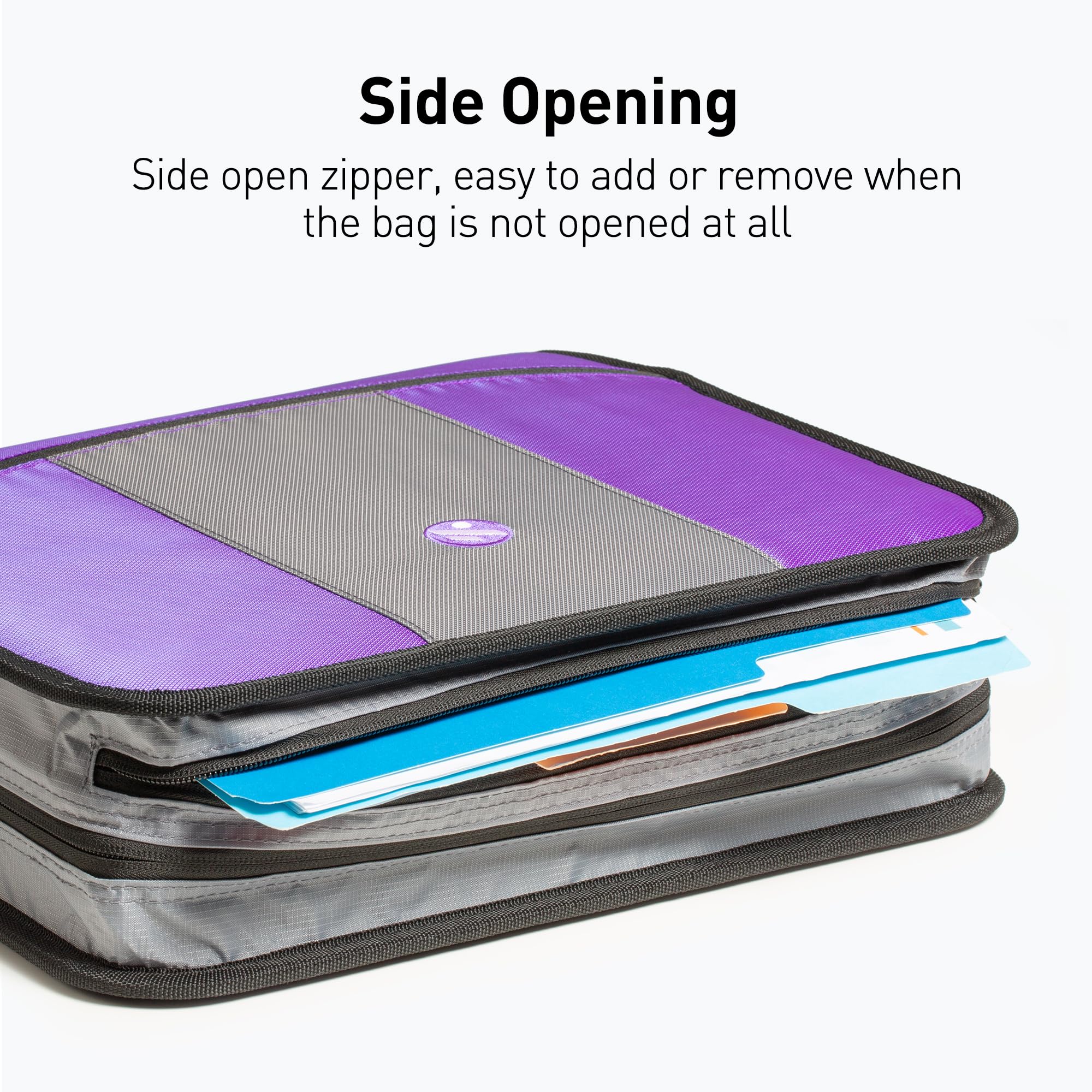 Kinbashi 3-Inch Zipper Binder, Round Ring Binder with Expanding Files, Handle and Shoulder Strap, Violet