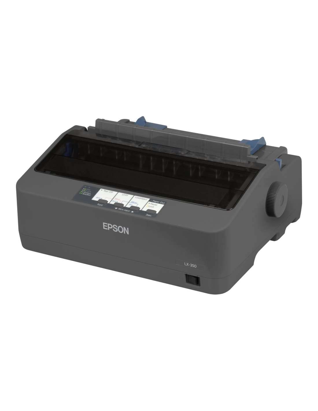 Epson LX-350 Dot matrix printer, 9 pins, 80 column, original + 4 copies, 347 cps HSD (10 cpi), Epson ESC/P - IBM 2380+ emulation, 3 fonts, 8 BarCode fonts, 3 paper paths, single and continous sheet, paper park, USB, Parallel and Serial I/F - BEING RE